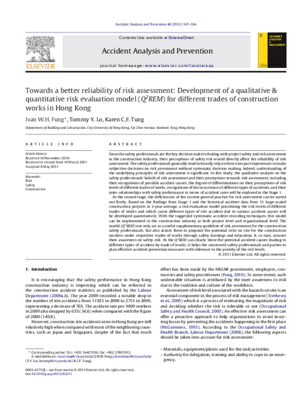 (PDF) Towards a better reliability of risk assessment: Development of a ...