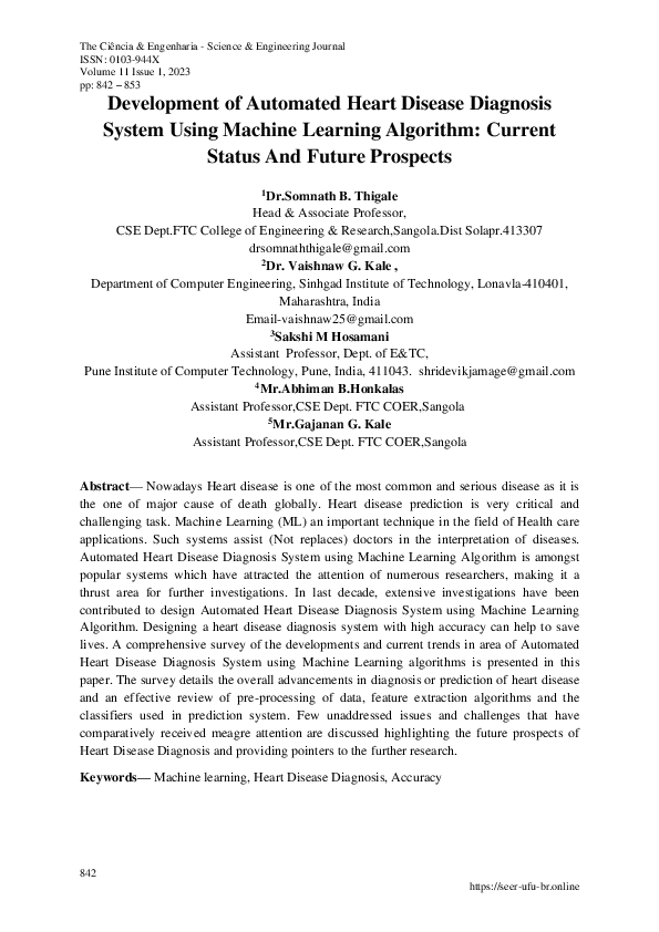 (PDF) Development of Automated Heart Disease Diagnosis System Using Machine Learning Algorithm ...
