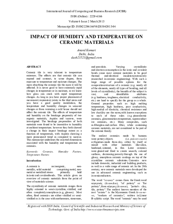 (PDF) Impact of Humidity and Temperature on Ceramic Materials