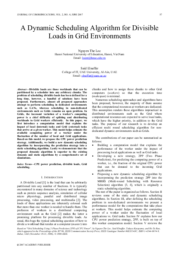 (PDF) A Dynamic Scheduling Algorithm for Divisible Loads in Grid Environments | Nguyen Tien Loc ...
