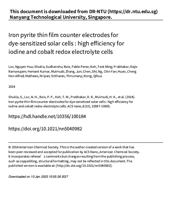(PDF) Iron pyrite thin film counter electrodes for dye-sensitized solar ...