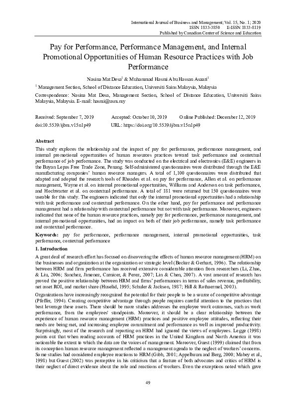 (PDF) Pay for Performance, Performance Management, and Internal ...