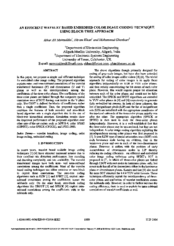 Pdf An Efficient Wavelet Based Embedded Color Image Coding Technique Using Block Tree Approach