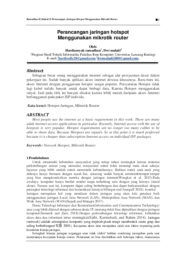 (PDF) Perancangan jaringan hotspot Menggunakan mikrotik router