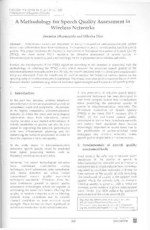 (PDF) A Methodology for Speech Quality Assessment in Wireless Networks | Dileeka Dias - Academia.edu