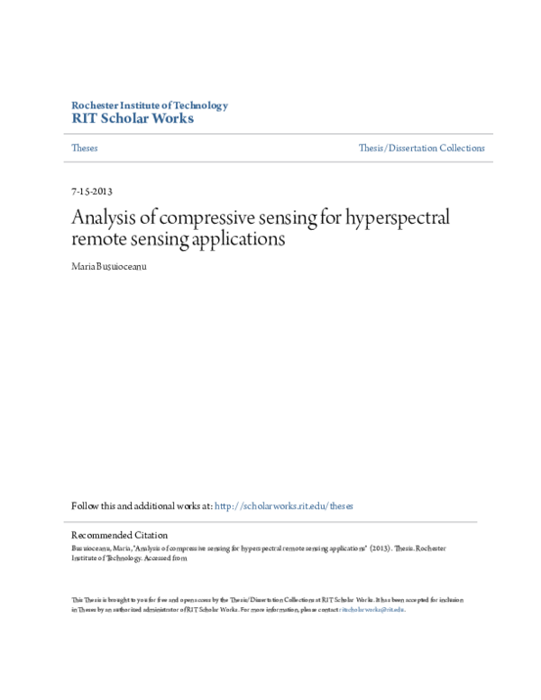 Pdf Analysis Of Compressive Sensing For Hyperspectral Remote Sensing Applications