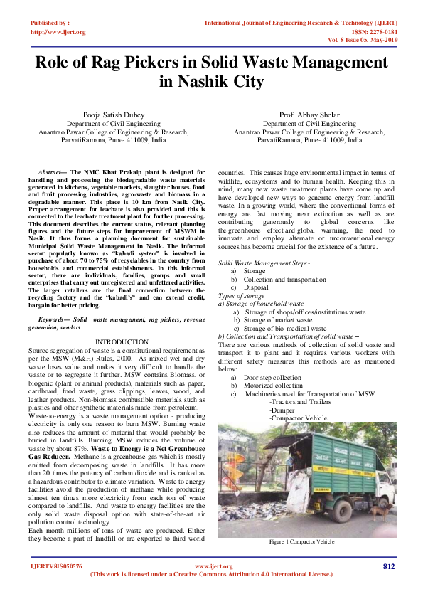 (PDF) Role of Rag Pickers in Solid Waste Management in Nashik City