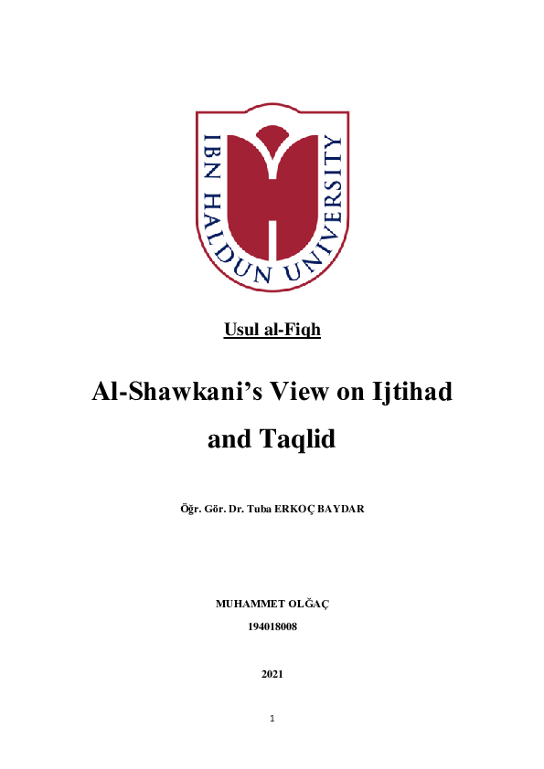 (PDF) Al-Shawkani's View on Ijtihad and Taqlid | Şevkânî'nin İçtihat ve ...