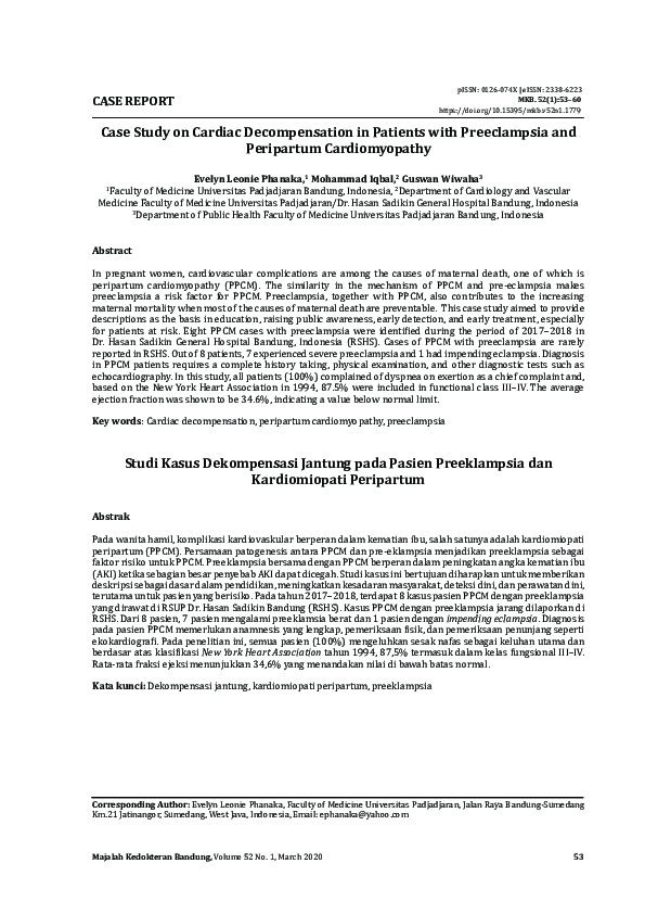 (PDF) Case Study on Cardiac Decompensation in Patients with Preeclampsia and Peripartum ...