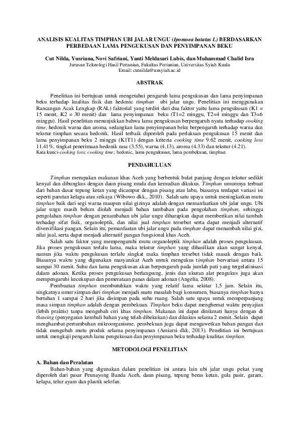 (PDF) ANALISIS KUALITAS TIMPHAN UBI JALAR UNGU (Ipomoea batatas L ...