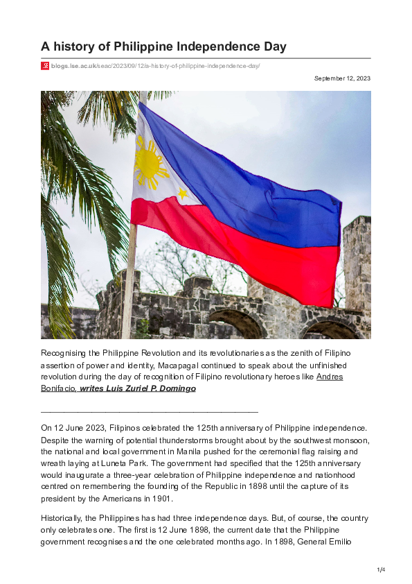 (PDF) A history of Philippine Independence Day (LSE Southeast Asia ...