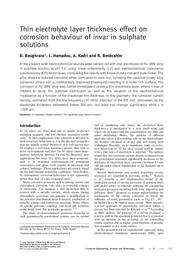 (PDF) Thin electrolyte layer thickness effect on corrosion behaviour of ...