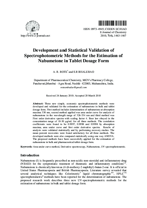 (PDF) Development and statistical validation of spectrophatometry method for estimation of ...
