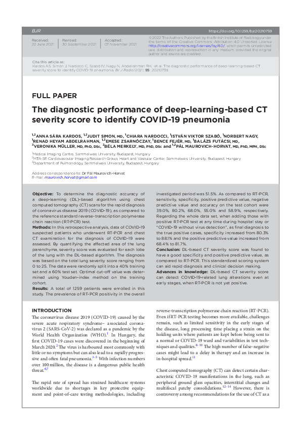 (PDF) The diagnostic performance of deep-learning-based CT severity ...