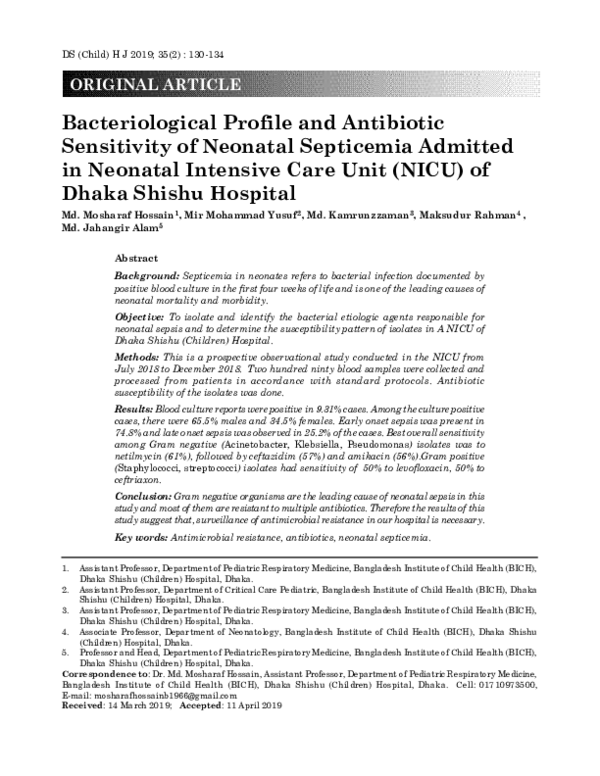 (PDF) Bacteriological Profile and Antibiotic Sensitivity of Neonatal ...