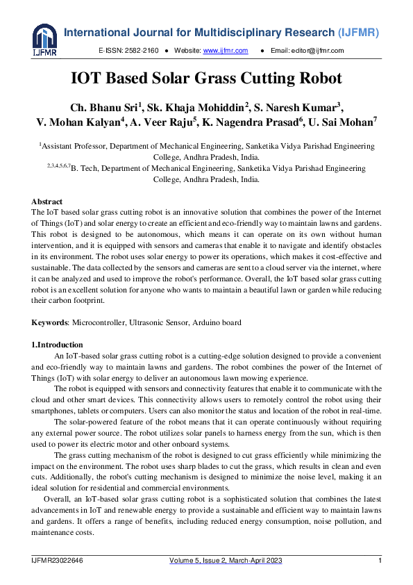 (PDF) IoT based Solar Grass Cutting Robot