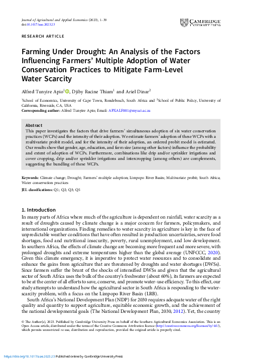 (PDF) Farming Under Drought: An Analysis of the Factors Influencing Farmers’ Multiple Adoption ...