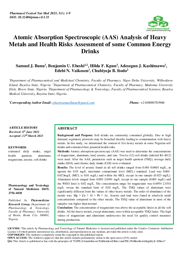 (PDF) Atomic Absorption Spectroscopic (AAS) Analysis of Heavy Metals ...