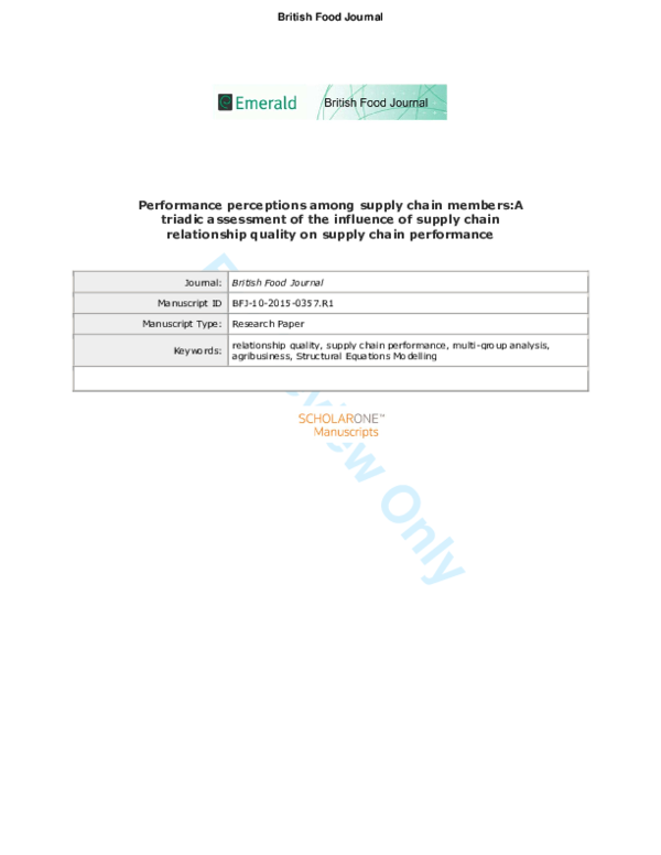 (PDF) Performance perceptions among food supply chain members