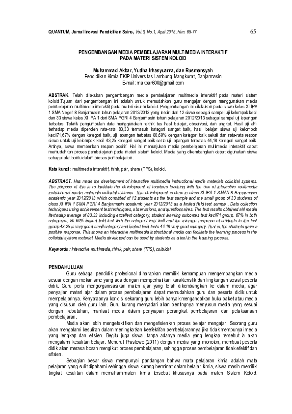 (PDF) Pengembangan Media Pembelajaran Multimedia Interaktif Pada Materi Sistem Koloid