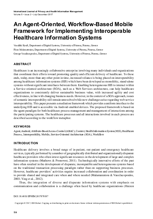 (PDF) An Agent-Oriented, Workflow-Based Mobile Framework for Implementing Interoperable ...