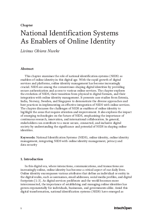 (PDF) National Identification Systems As Enablers of Online Identity