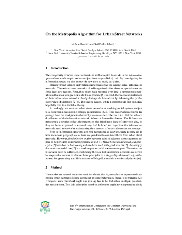 (PDF) On the Metropolis Algorithm for Urban Street Networks