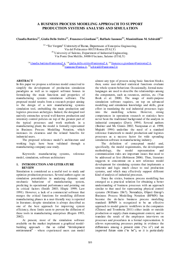 (PDF) A business process modeling approach to support production systems analysis and simulation