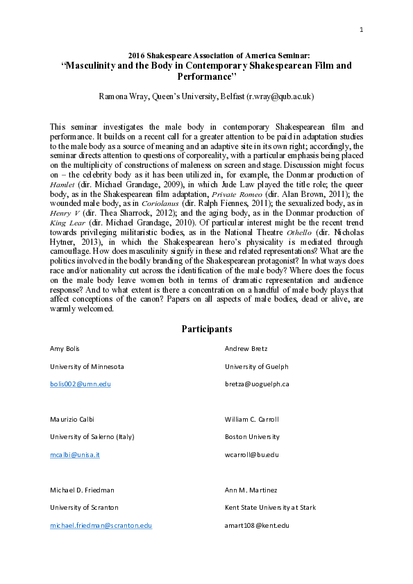 (PDF) Masculinity and the Body in Contemporary Shakespearean Film and ...