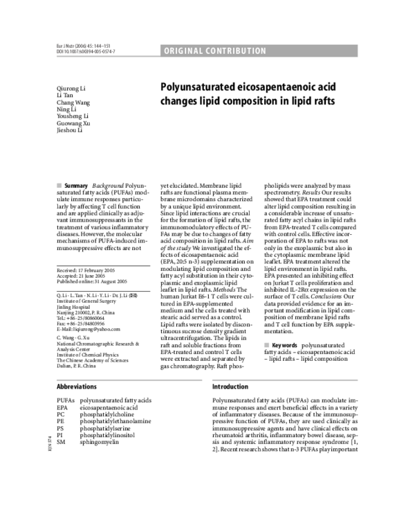 (PDF) Polyunsaturated eicosapentaenoic acid changes lipid composition in lipid rafts