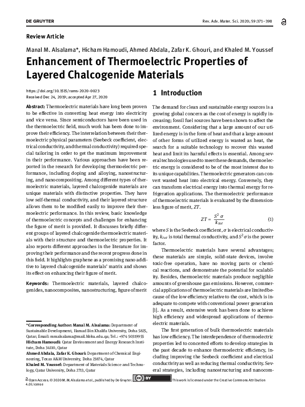 (PDF) Enhancement of Thermoelectric Properties of Layered Chalcogenide ...