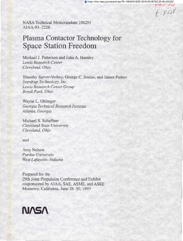 (PDF) Plasma contactor technology for Space Station Freedom