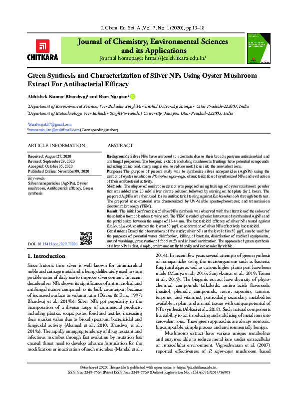 (PDF) Green Synthesis and Characterization of Silver NPs Using Oyster ...