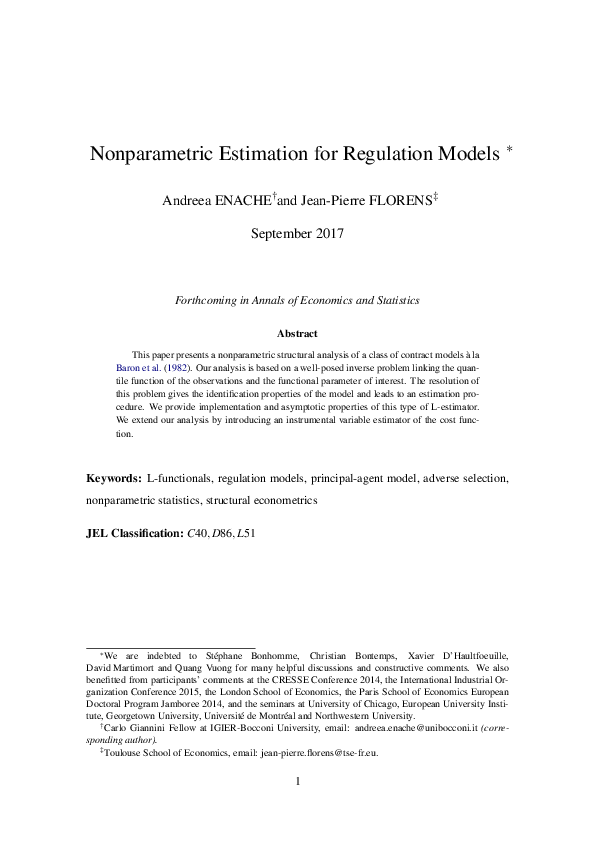 (PDF) Nonparametric Estimation for Regulation Models