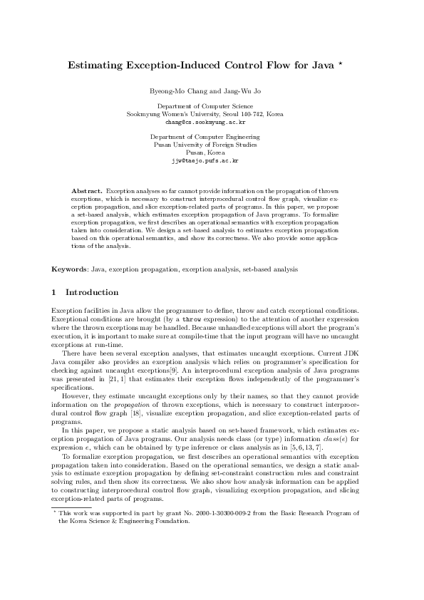 (PDF) Estimating Exception-Induced Control Flow for Java