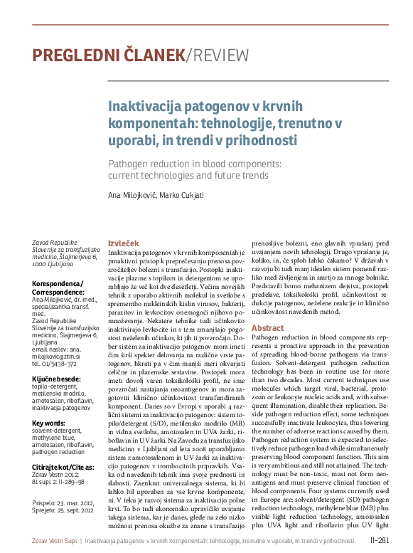 (PDF) Pathogen reduction in blood components: current technologies and ...