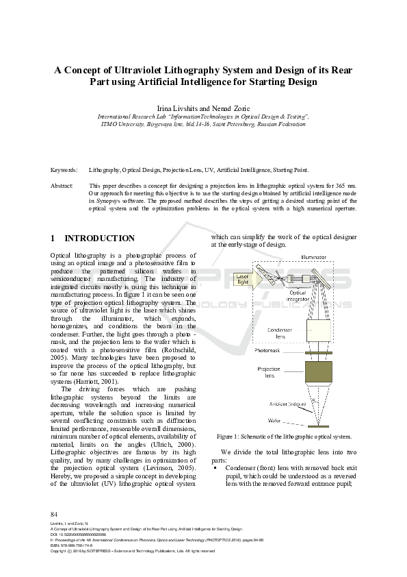 (PDF) A Concept of Ultraviolet Lithography System and Design of its ...