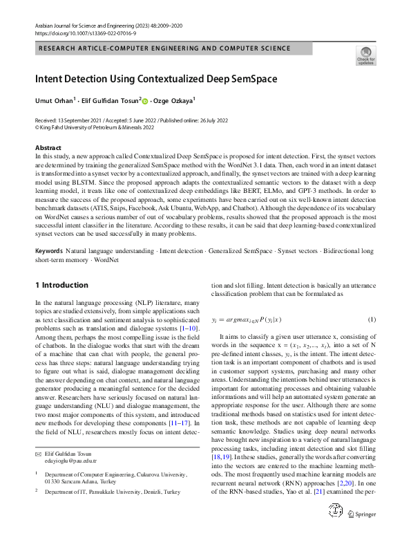 Pdf Intent Detection Using Contextualized Deep Semspace