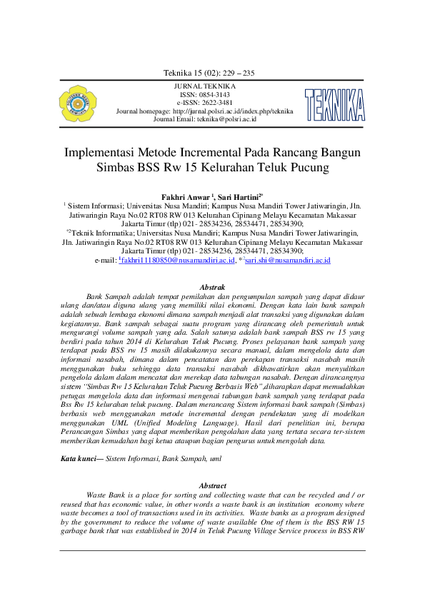 (PDF) Implementasi Metode Incremental Pada Rancang Bangun Simbas BSS Rw 15 Kelurahan Teluk Pucung