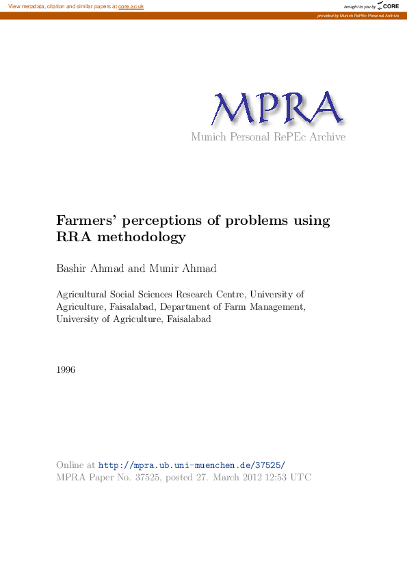 (PDF) Farmers' perceptions of problems using RRA methodology