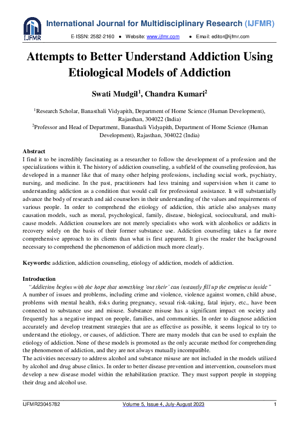 (PDF) Attempts to Better Understand Addiction using Etiological Models ...