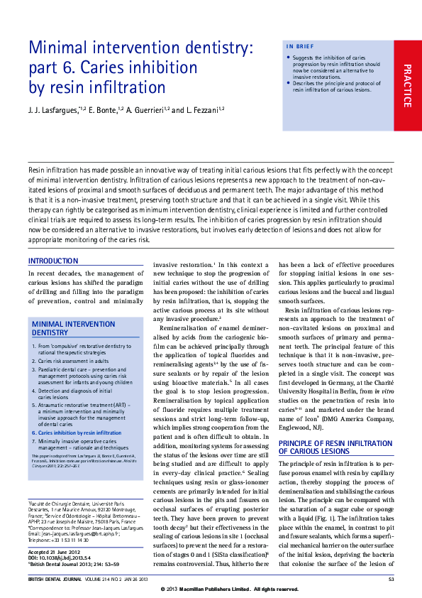 (PDF) Minimal intervention dentistry: part 6. Caries inhibition by ...