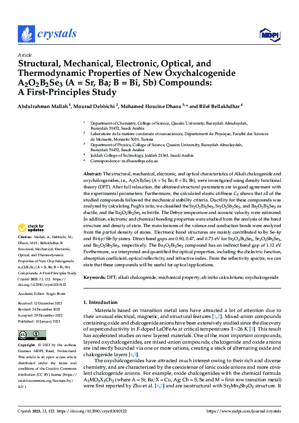 (PDF) Structural, Mechanical, Electronic, Optical, and Thermodynamic Properties of New ...