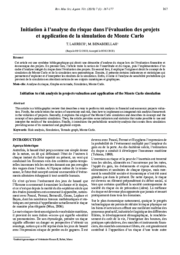 (PDF) Initiation à l'analyse du risque dans l'évaluation des projets et application de la ...
