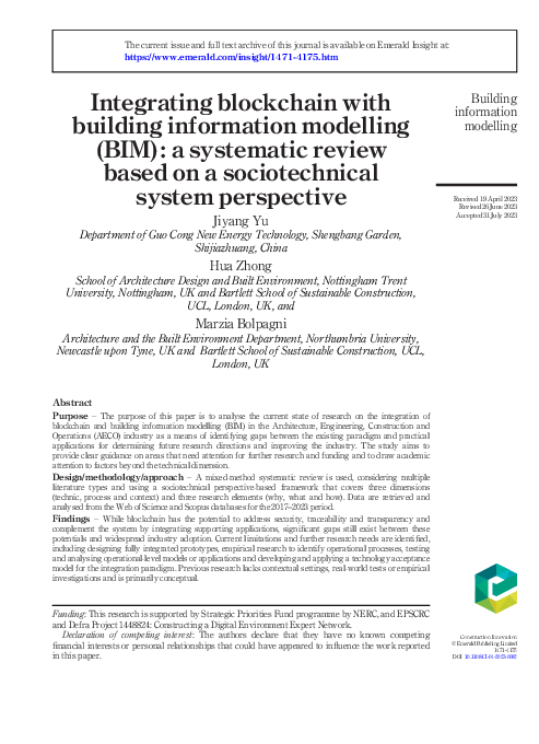 Pdf Integrating Blockchain With Building Information Modelling Bim