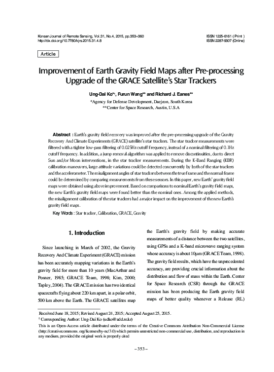 (PDF) Improvement of Earth Gravity Field Maps after Pre-processing ...