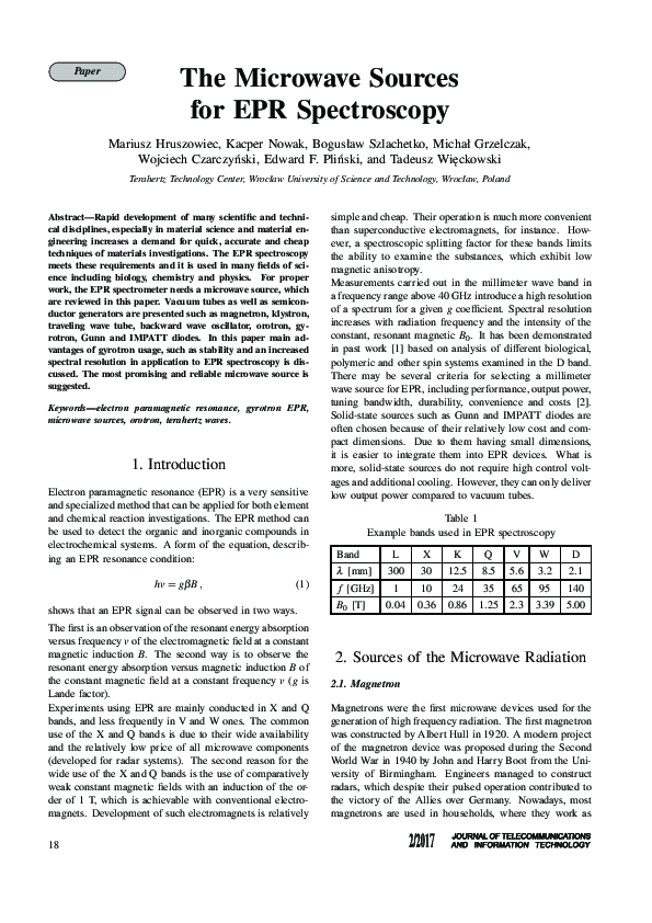 (PDF) The Microwave Sources for EPR Spectroscopy | Edward Plinski ...