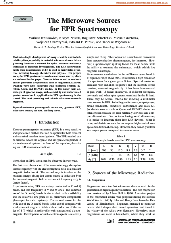 (PDF) The Microwave Sources for EPR Spectroscopy, Journal of ...