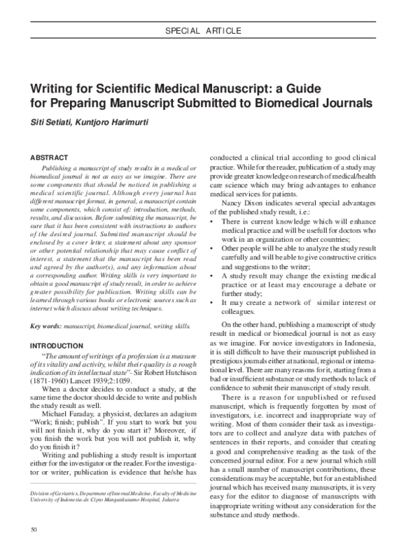 (PDF) Writing for scientific medical manuscript: a guide for preparing ...