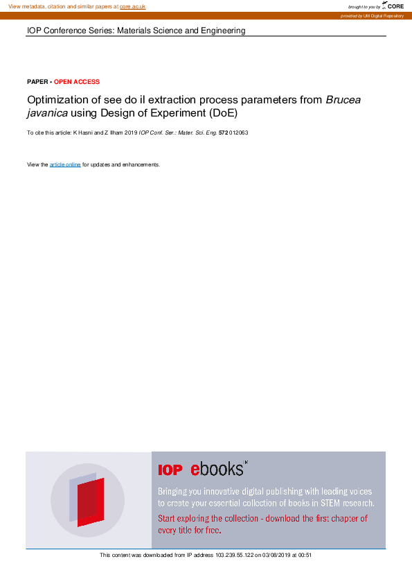 (PDF) Optimization of see do il extraction process parameters from Brucea javanica using Design ...
